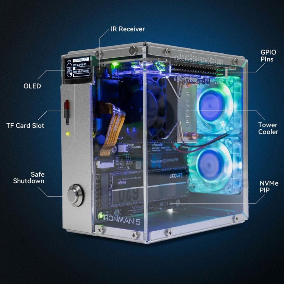 Pironman 5 NVMe M.2 SSD PCIe Mini PC Case for Raspberry Pi 5 – Elektor